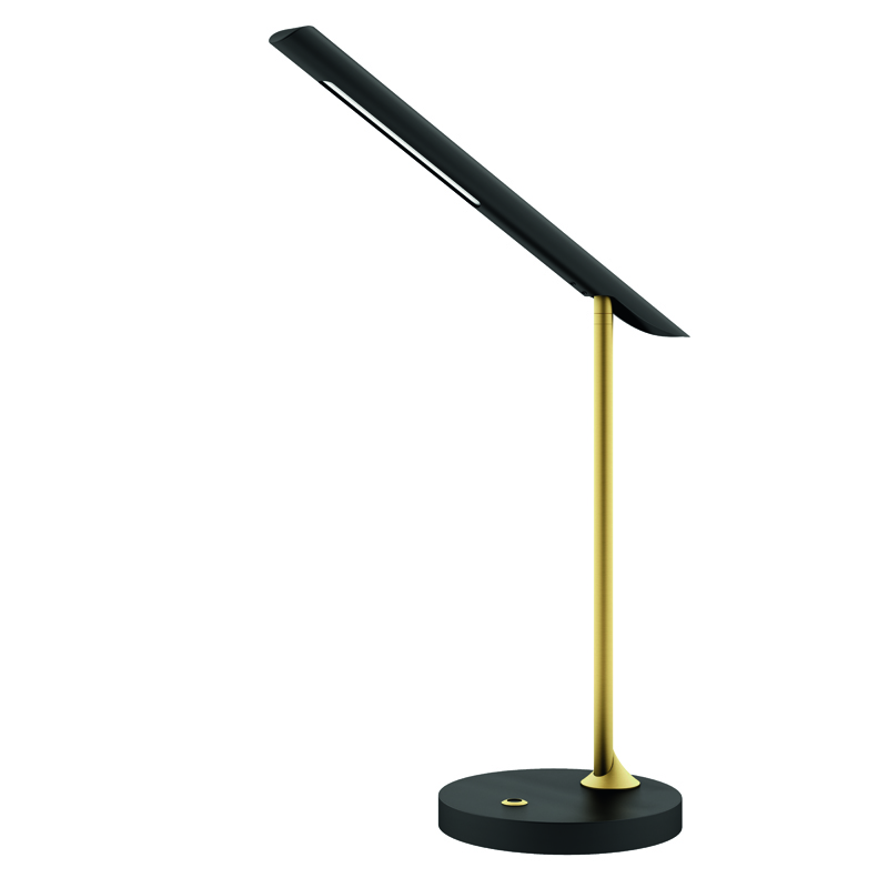 Matt Black Adjustable LED Desk Lamp with Brushed Brass Stem - R&S Robertson