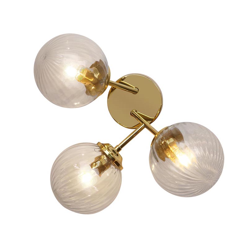 Brass Wall Light with Ribbed Glass Diffusers - R&S Robertson