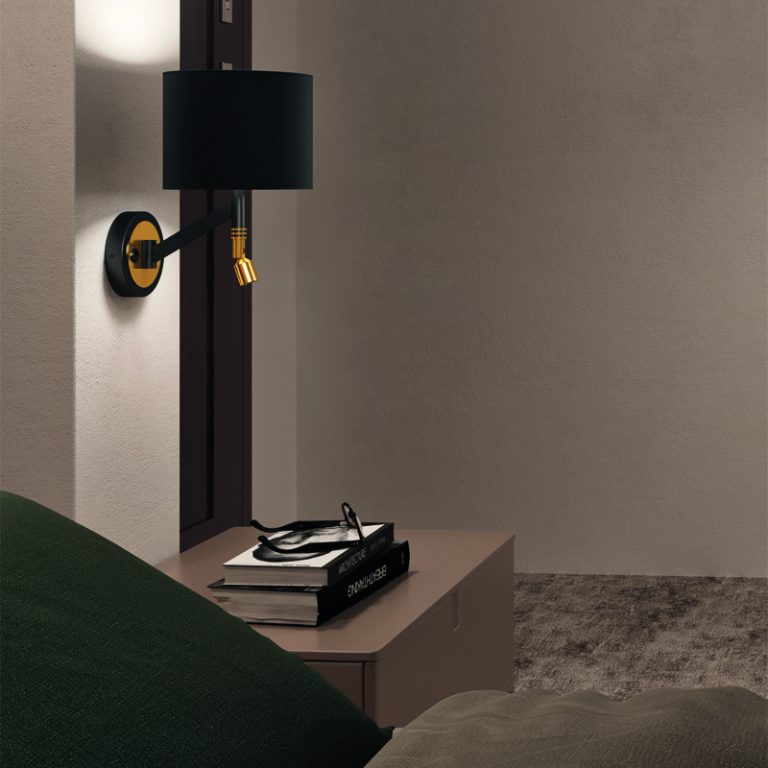 Matt Black and Brushed Brass Wall Light with LED Light and Shade - R&S ...