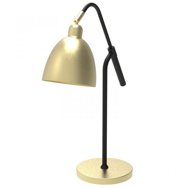 Black Table Lamp with Satin Brass Shade and Base Plate - R&S Robertson