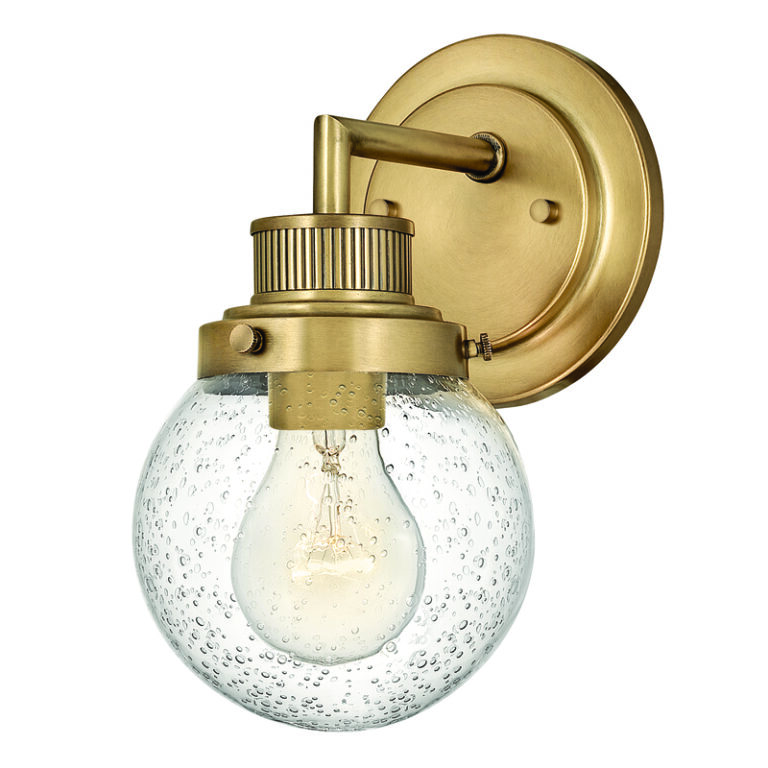 IP44 Antique Brass Wall Light with Seeded Glass - R&S Robertson