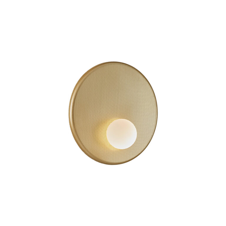 Small Matt Gold Circular Grid Wall Light with Opal Glass Globe - R&S ...