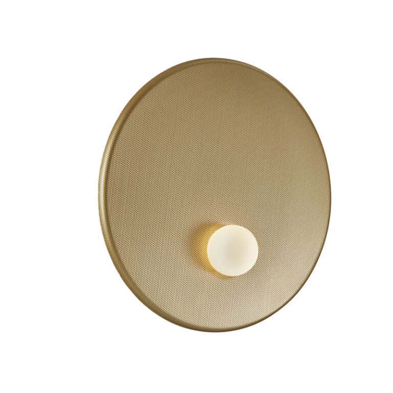 Large Matt Gold Circular Grid Wall Light with Opal Glass Globe - R&S ...