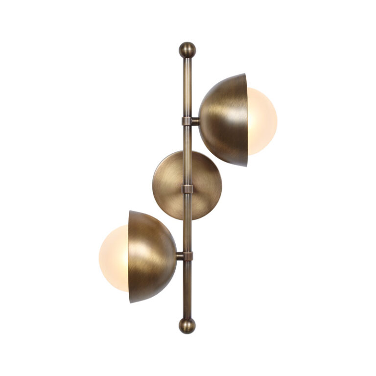 Matt Antique Brass 2 Light Wall Light with Glass Diffusers - R&S Robertson