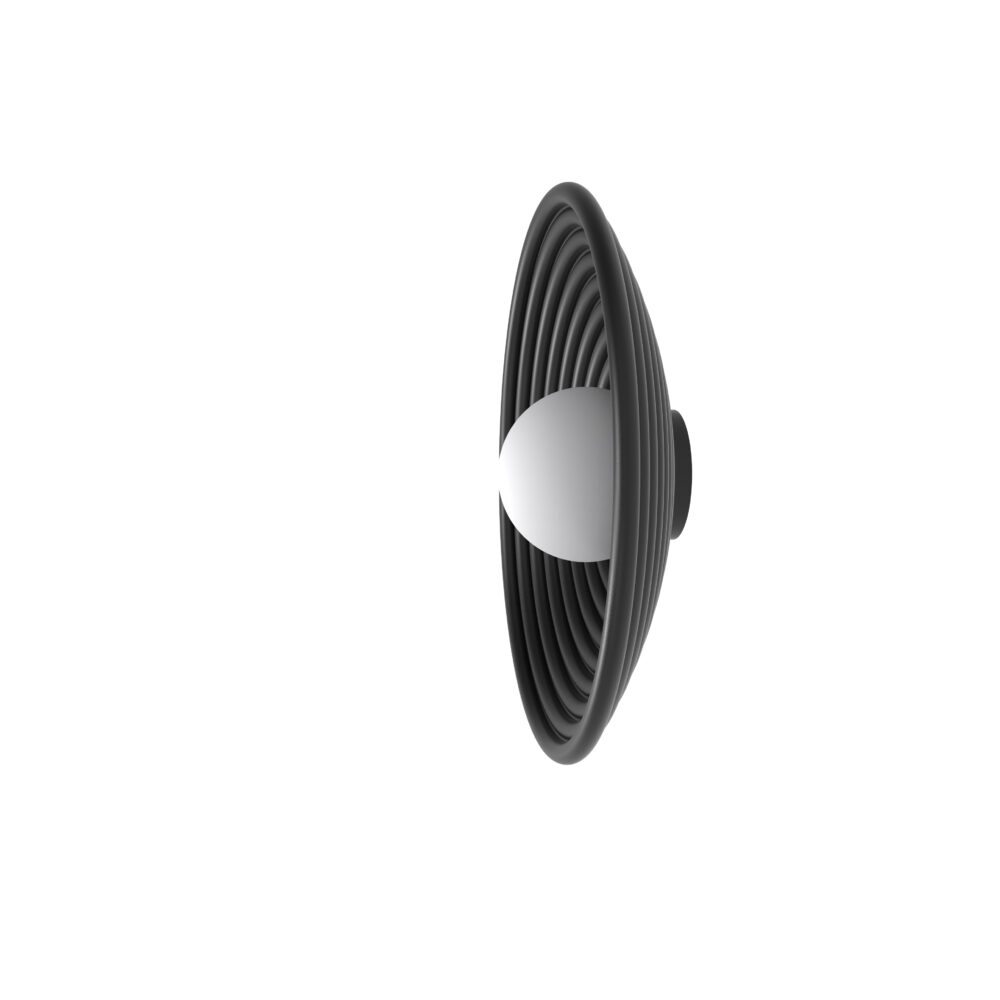 Matt Black Ripple Dome Wall Light With Opal Glass Globe - R&S Robertson