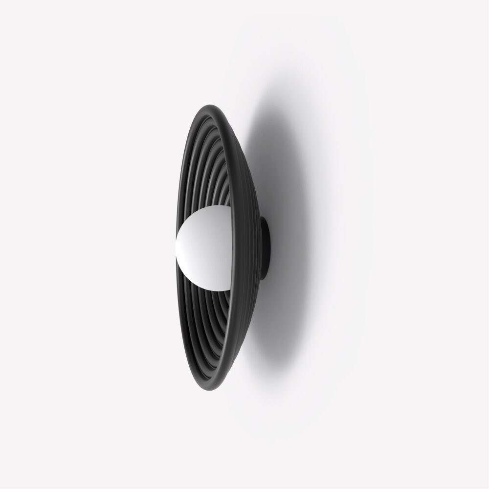 Matt Black Ripple Dome Wall Light With Opal Glass Globe - R&S Robertson